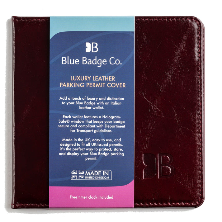 Disabled Blue Badge Parking Permit Wallet in Burgundy Leather - UK Mad ...